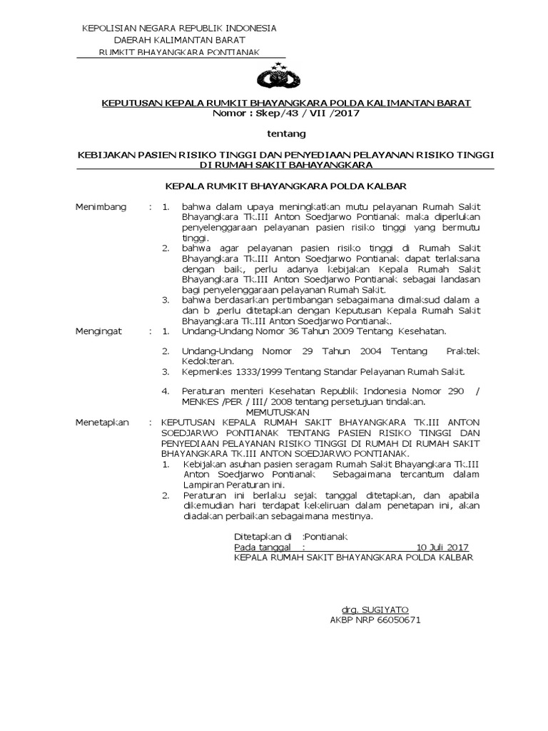Sk Pasien Risiko Tinggi Dan Penyediaan Pelayanan Risiko Tinggi Pdf