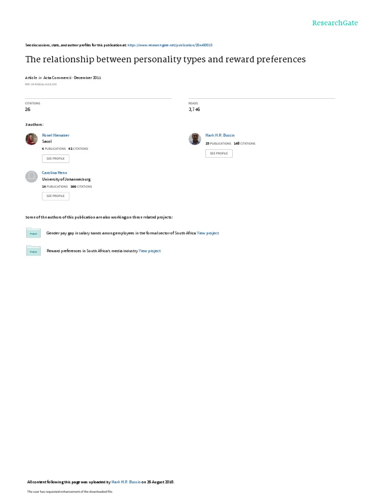 The Relationship Between Personality Types and Reward Preferences | PDF ...