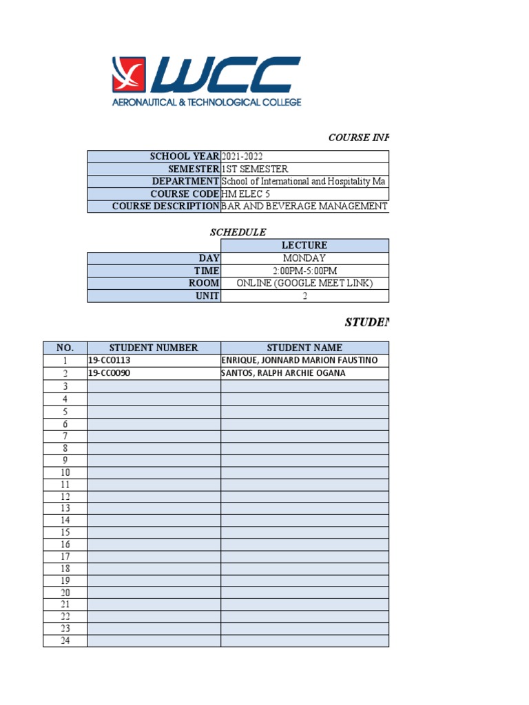 Bar and Beverage Management Laboratory Record | PDF | Academia | Schools