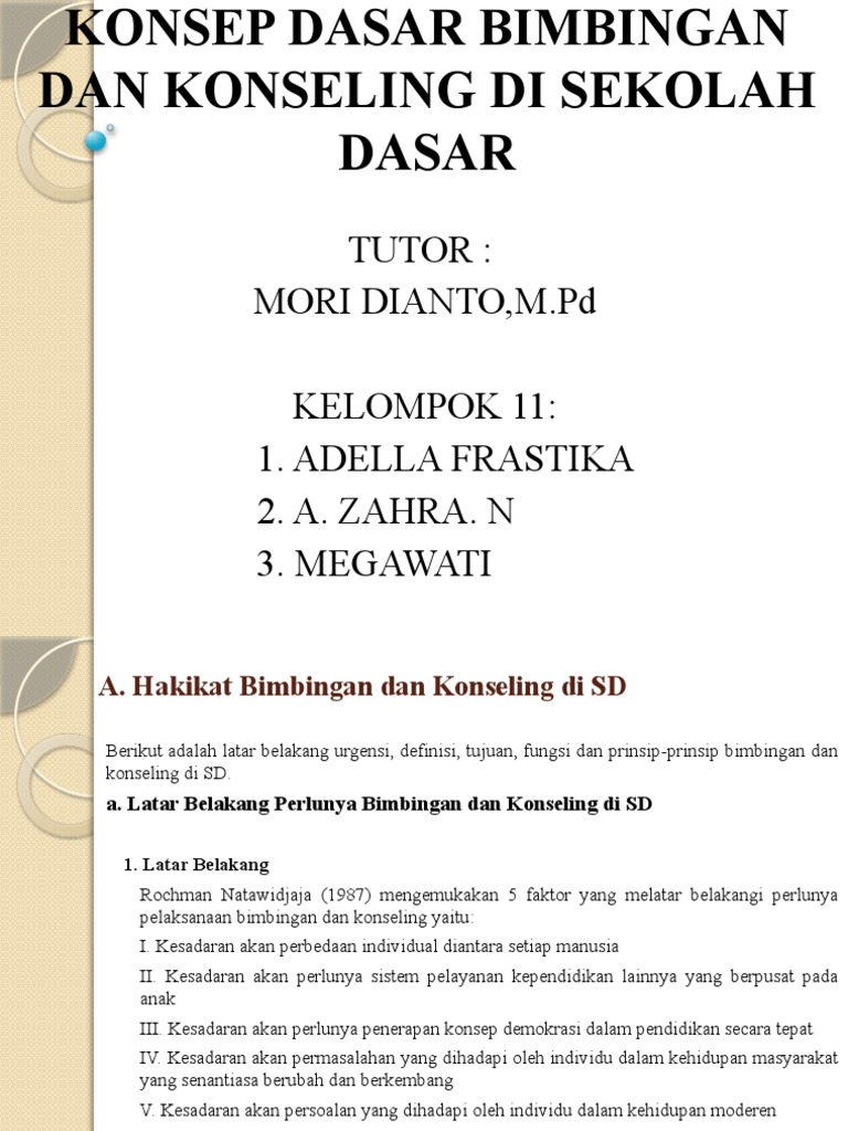 Kelompok 11 (Konsep Dasar Bimbingan Dan Konseling Di Sekolah Dasar) | PDF