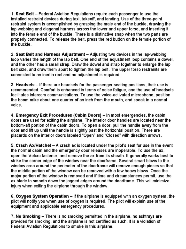 General Aviation Passenger Briefing - Columbia | PDF | Seat Belt ...