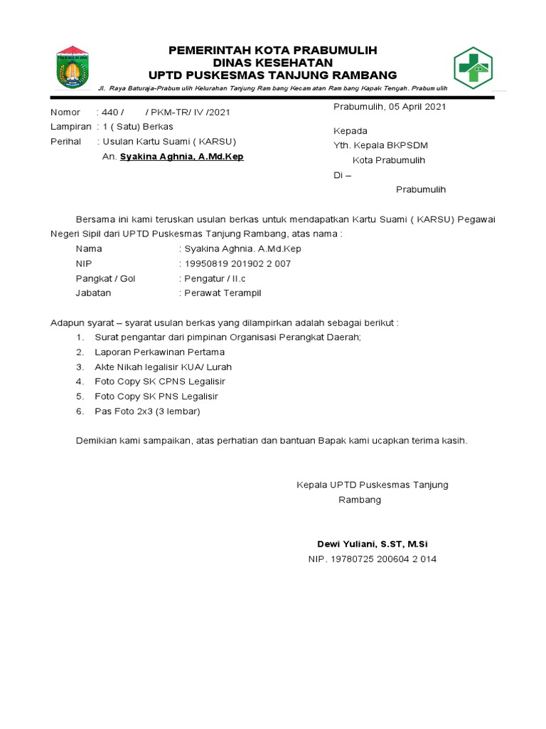 Surat Pengantar Karpeg | PDF