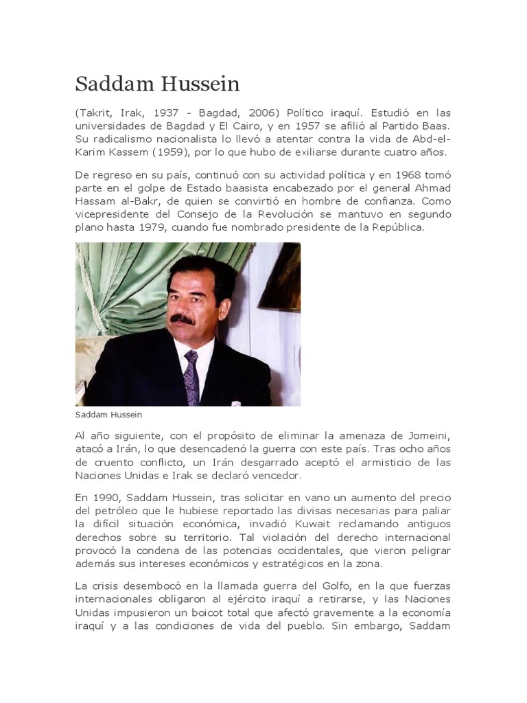 Biografia de Saddam Hussein | PDF | Saddam Hussein | Irak