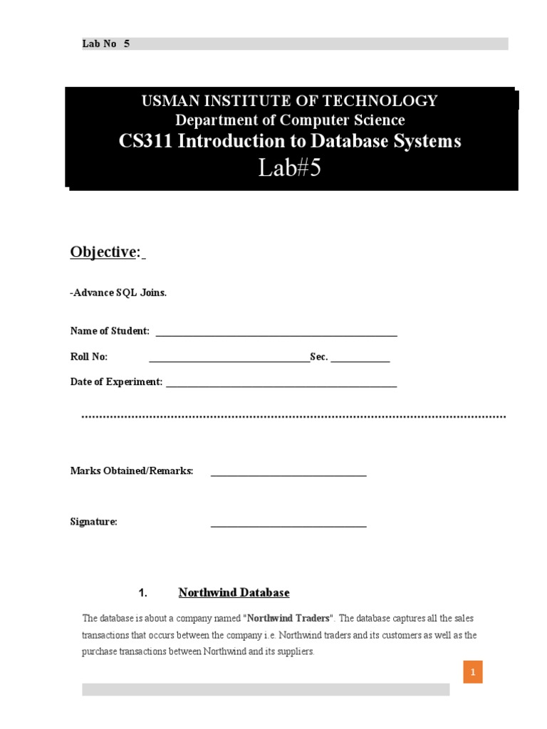 CS311 Introduction To Database Systems: Usman Institute of Technology Department of Computer ...