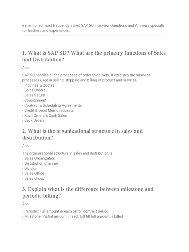 Sap SD Interview Ques | PDF | Sales | Pricing