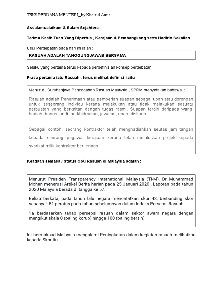 Ka - Teks PM - Rasuah | PDF