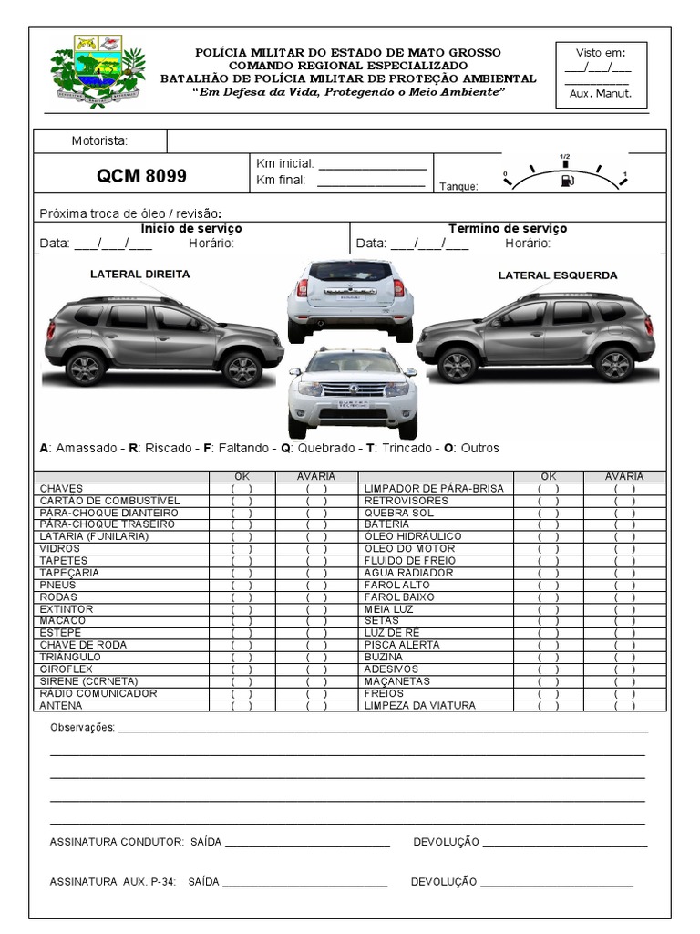 Check List de VTR - DUSTER - 8099 | PDF | Veículos | Veículo motorizado