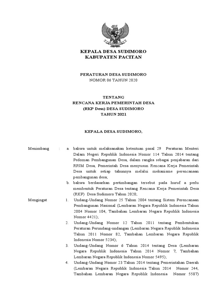 Contoh Perdes RKP Desa 2021 Ke-1 | PDF | Griya & Taman