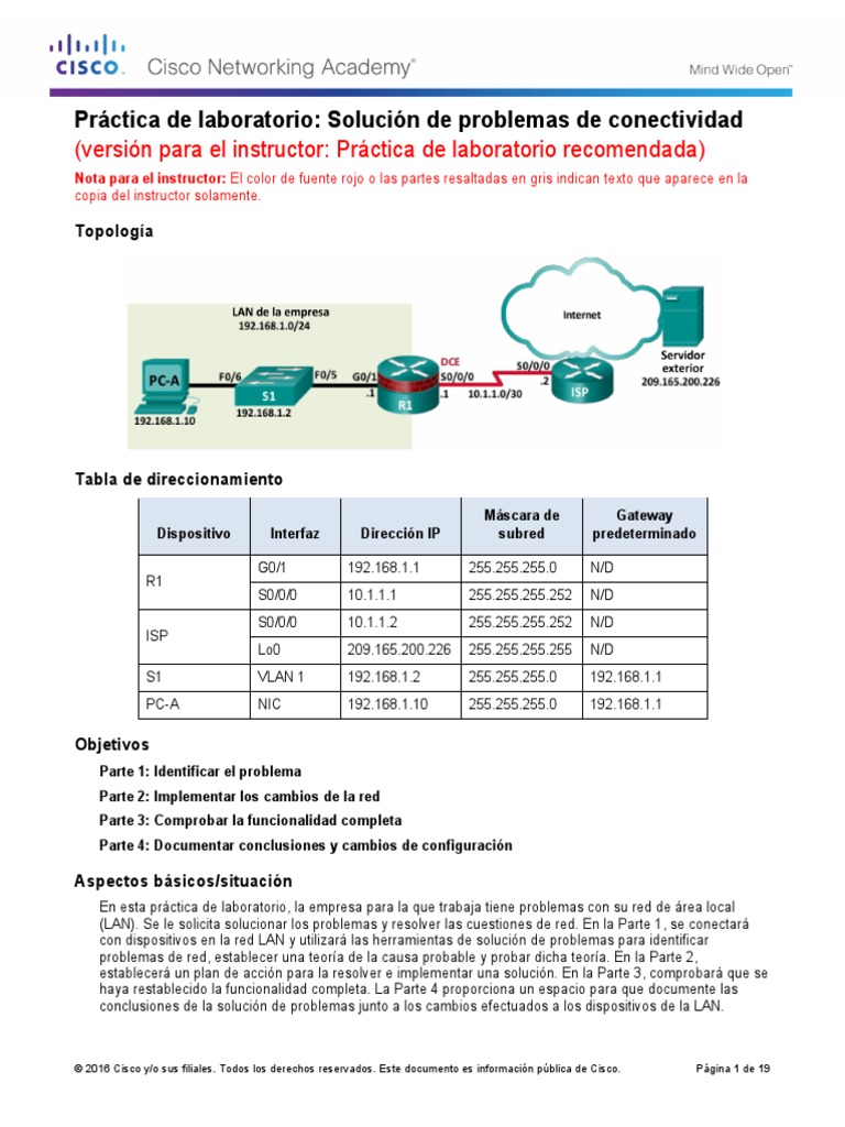 11.4.3.5 Lab - Troubleshooting Connectivity Issues-Instructor | PDF | Enrutador (Computación ...