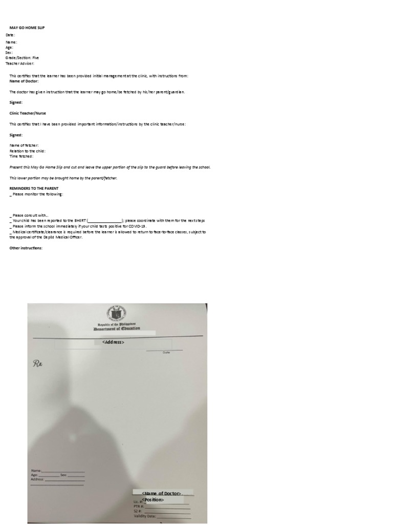 May Go Home Slip for Students | PDF | Self-Improvement | Wellness