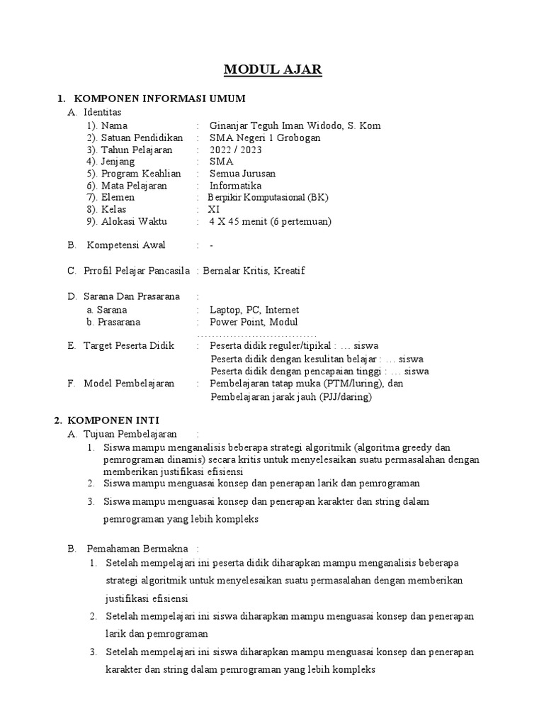 Modul (BK) Berpikir Komputasional - TIK SMA Kelas XI | PDF | Komputer