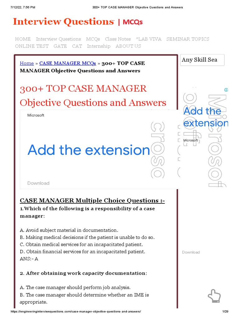 300+ TOP CASE MANAGER Objective Questions and Answers | PDF | Nursing ...