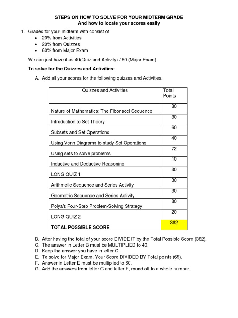 Steps On How To Solve For Your Midterm Grade | PDF | Mathematics | Science