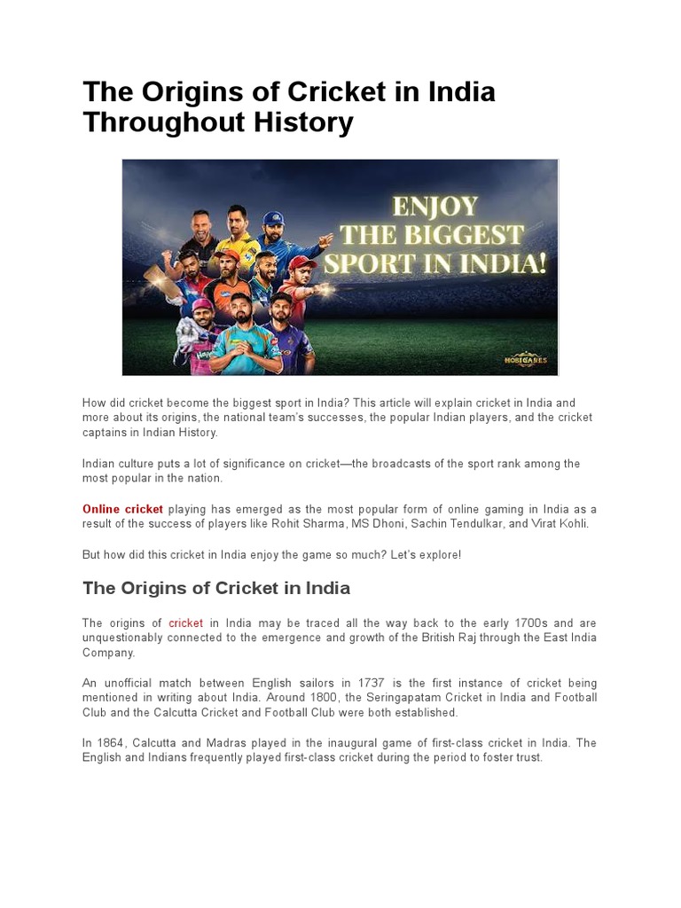 History of Cricket in India | PDF | Cricket Competitions ...