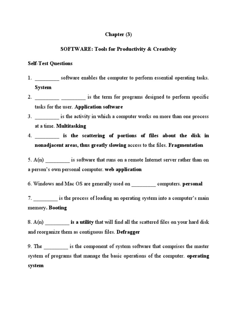 Chapter (3) SOFTWARE: Tools For Productivity & Creativity Self-Test ...