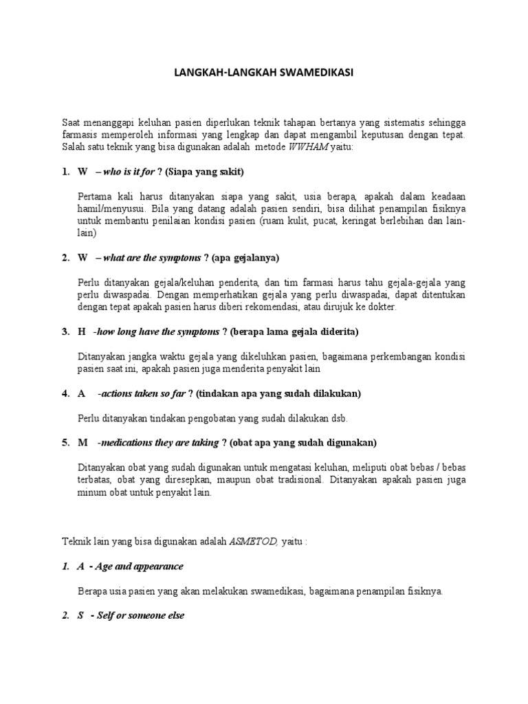 Langkah Swamedikasi Metode WWHAM | PDF | Kesehatan Holistik ...