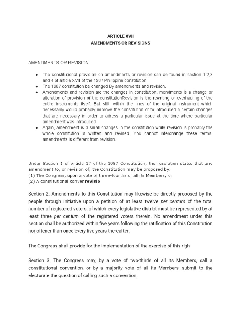 Article Xvii Amendments or Revisions | PDF | Constitutional Amendment ...