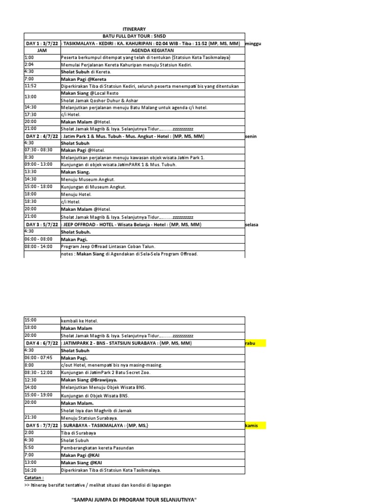 Contoh Daftar Jadwal / Rundown Acara Study Tour | PDF