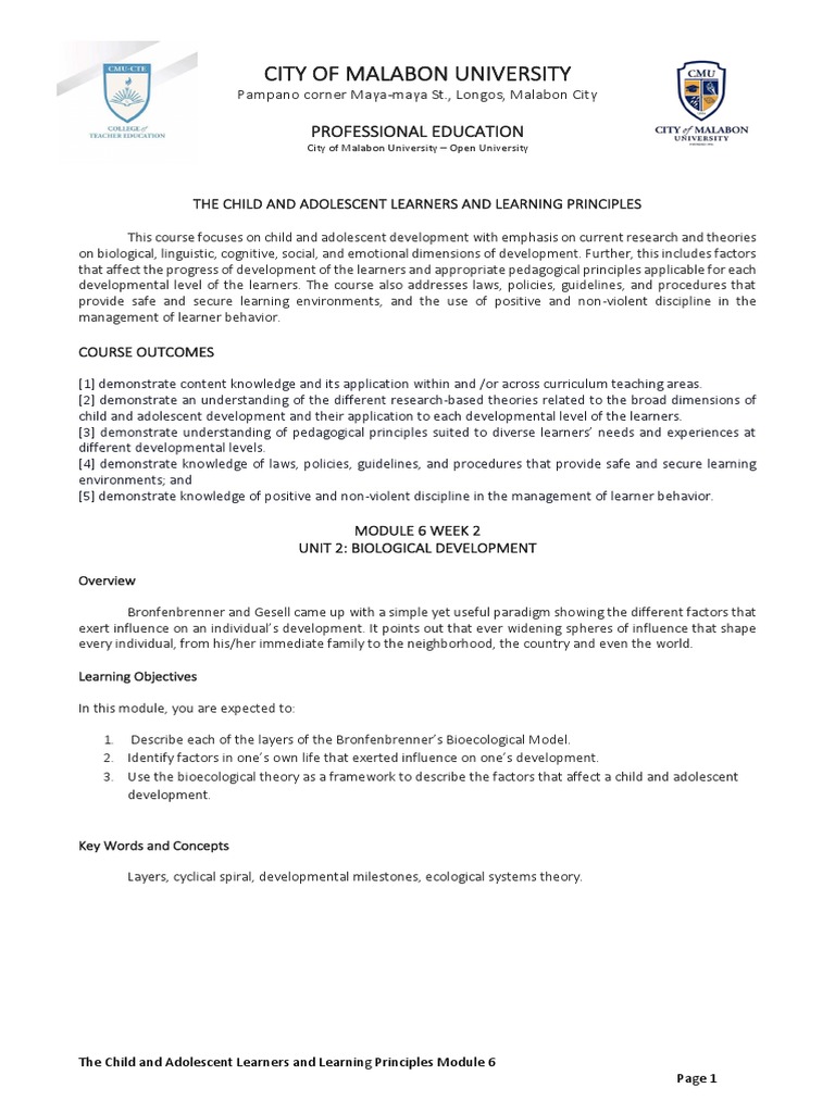 MODULE 6 - Week 2 - The Child and Adolescent Learners and Learning ...