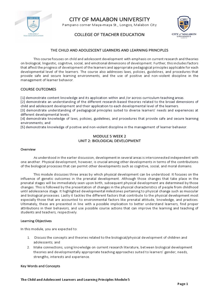 MODULE 5 - Week 2 - The Child and Adolescent Learners and Learning ...