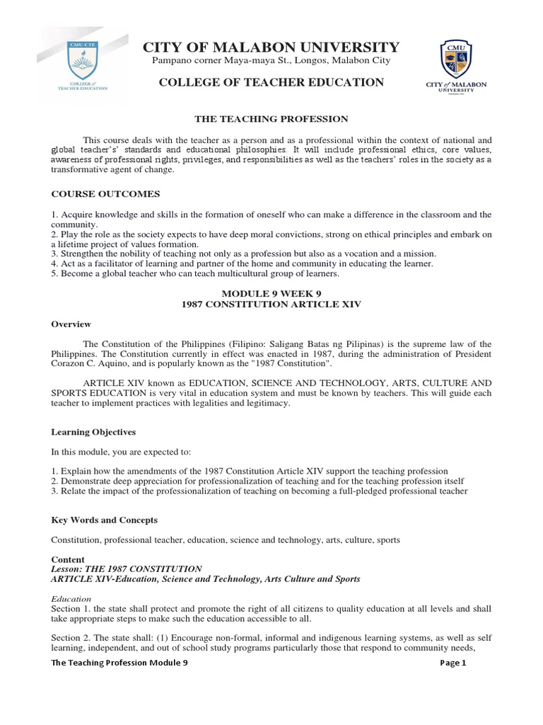 MODULE 9 The Teaching Profession | PDF | Teachers | Science