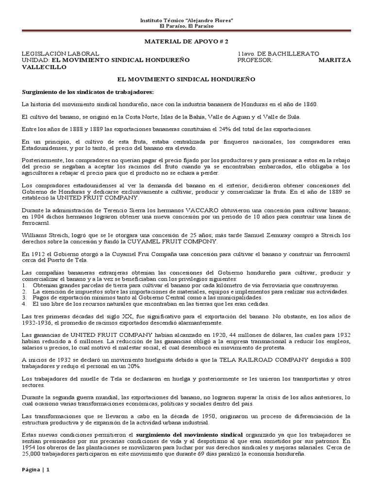 MATERIAL DE APOYO (Movimiento Sindical Hondureño) | PDF | Sindicato | Honduras