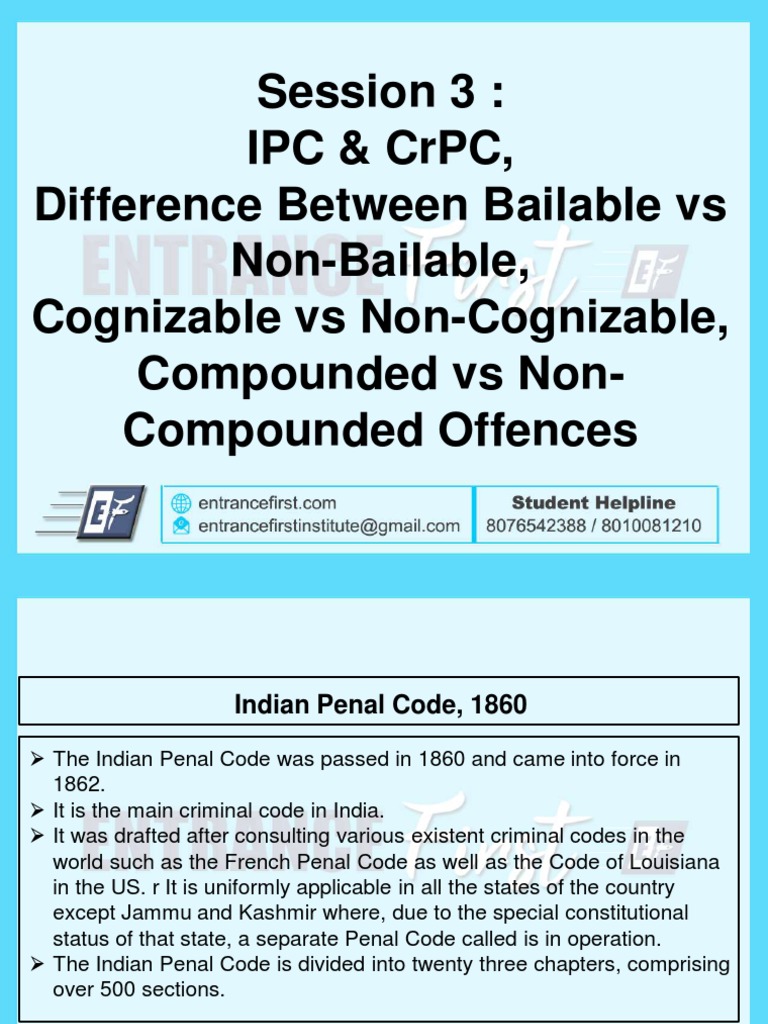 Session 3: Ipc & CRPC, Difference Between Bailable Vs Non-Bailable, Cognizable Vs Non-Cognizable ...