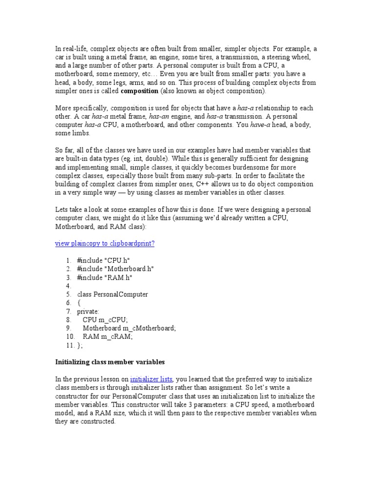 Composition and Aggregation | PDF | Scope (Computer Science) | Pointer (Computer Programming)