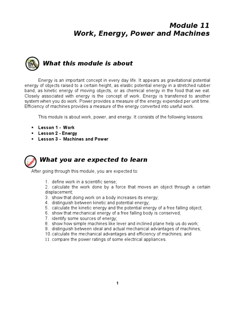 Module 11 Work, Energy, Power and Machines | PDF | Power (Physics ...