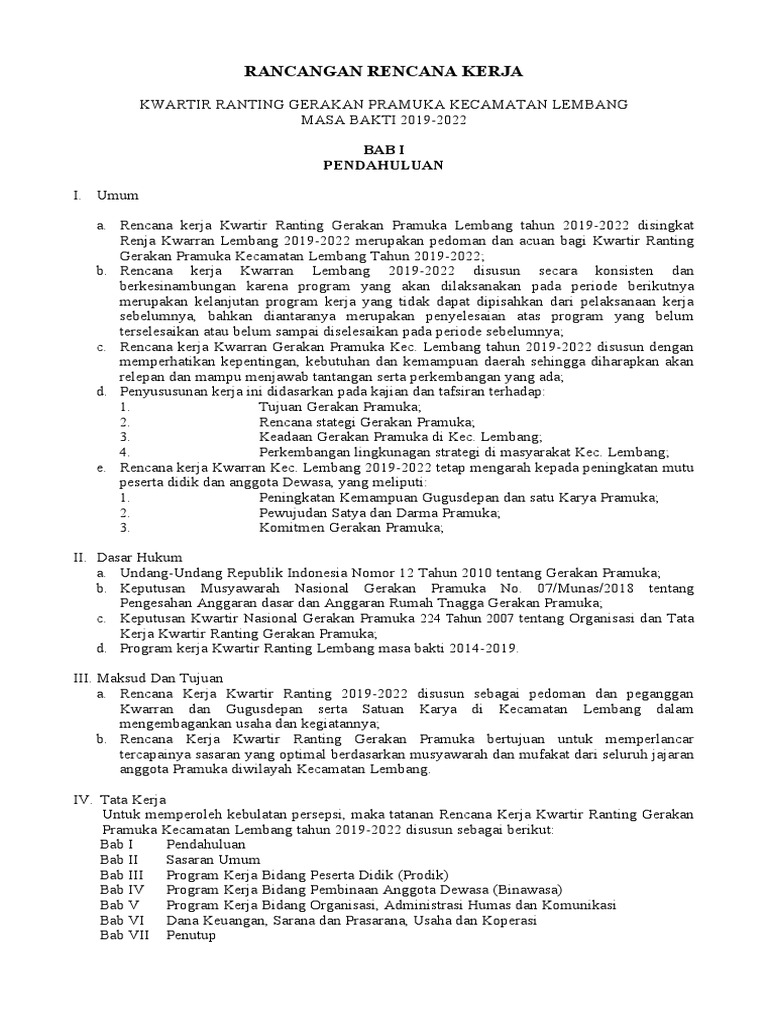 Rencana Kerja Pramuka Lembang | PDF | Karier & Perkembangan | Pengelolaan Keuangan & Uang
