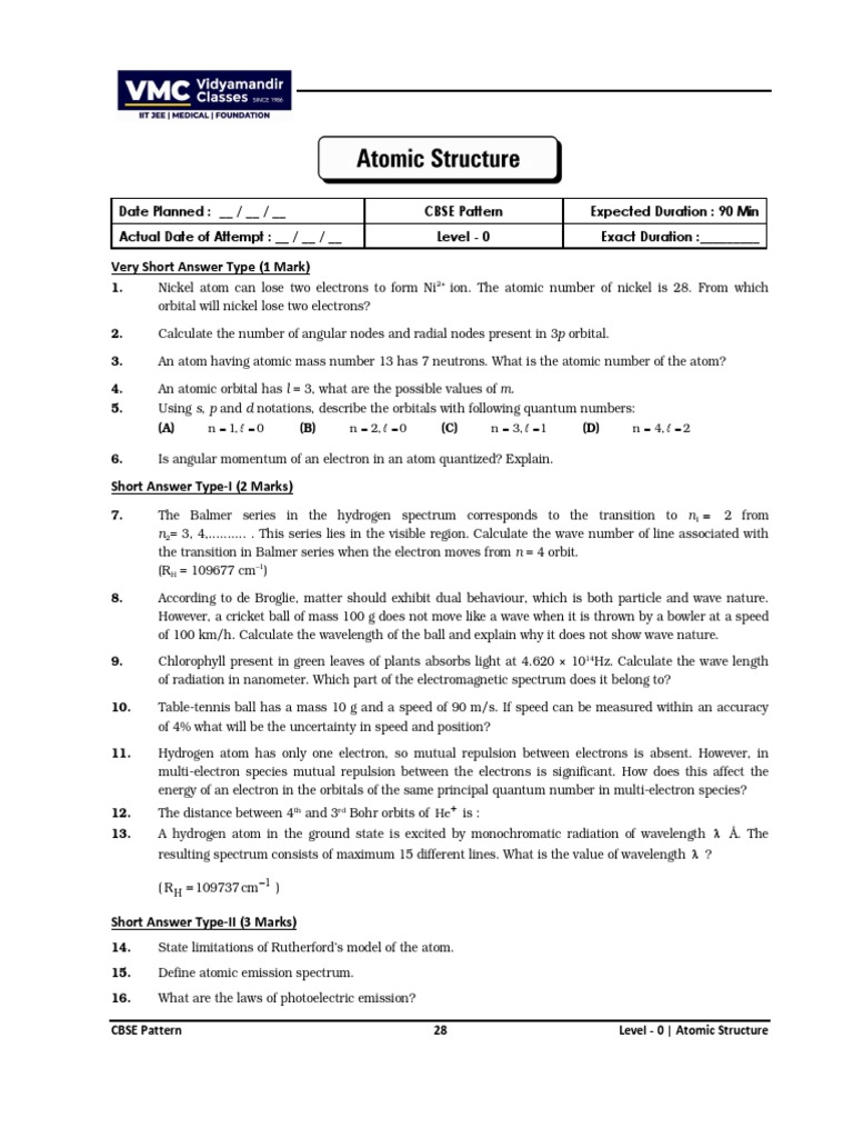 Atomic Structure - Workbook | PDF | Atomic Orbital | Electron