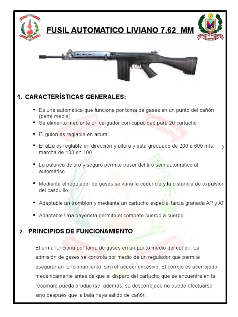 Características del Fusil FAL 7.62 mm | PDF | Munición | Rifle