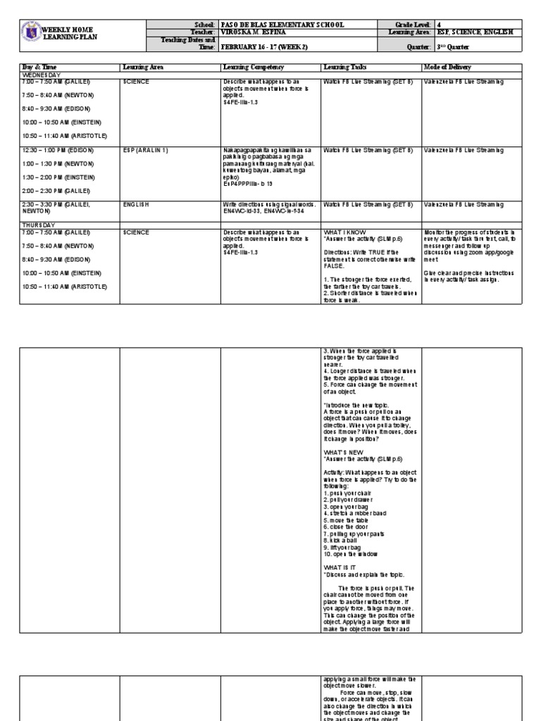Wednesday Science S4Fe-Iiia-1.3 | Download Free PDF | Force