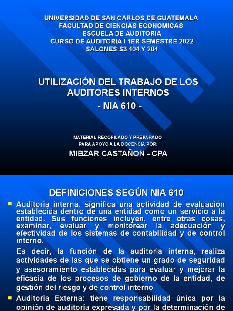 2-Usac-Auditoría Interna Nia 610 | PDF | Contralor | Auditoría