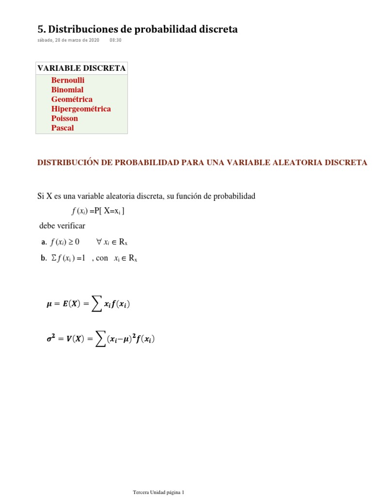 Distribuciones de Probabilidad Discreta | PDF