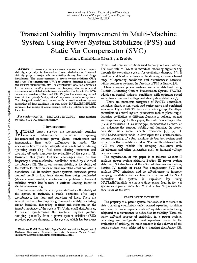 Transient Stability Improvement in Multi-Machine System Using Power System Stabilizer (PSS) and ...