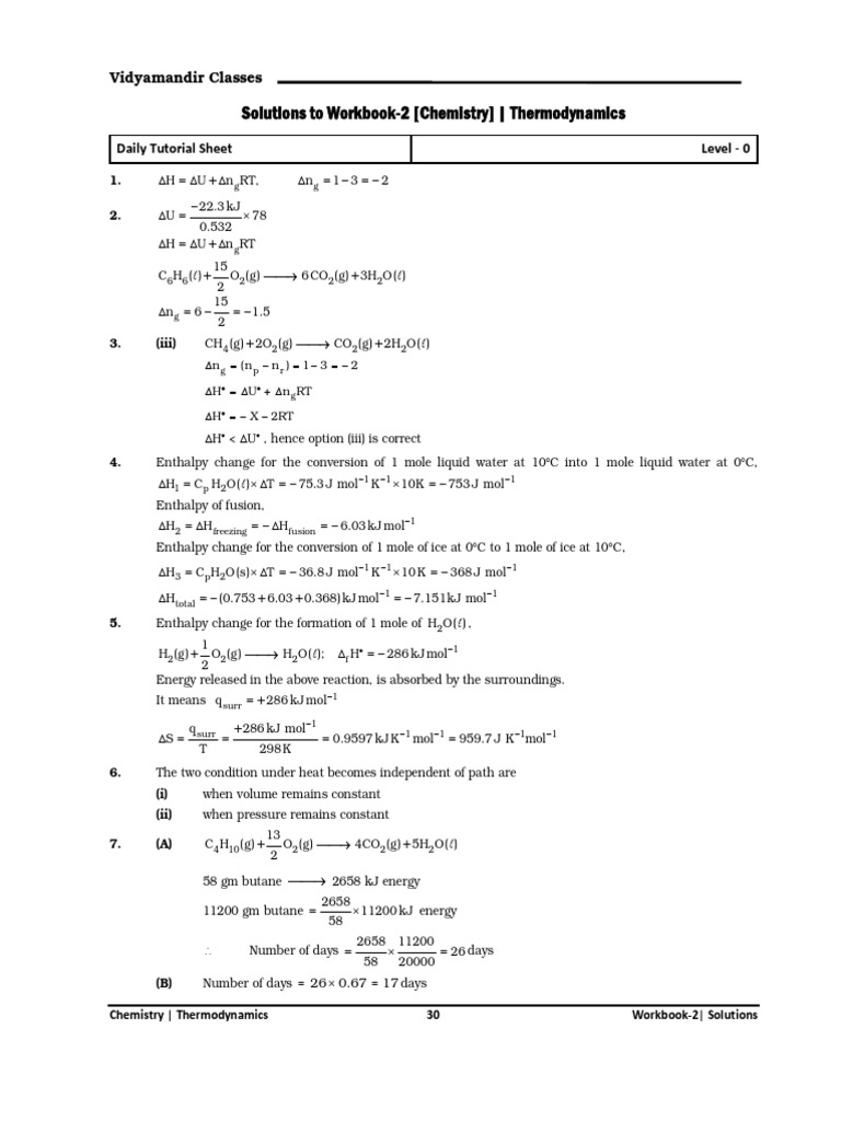 Thermodynamics Workbook Solutions | PDF | Enthalpy | Heat