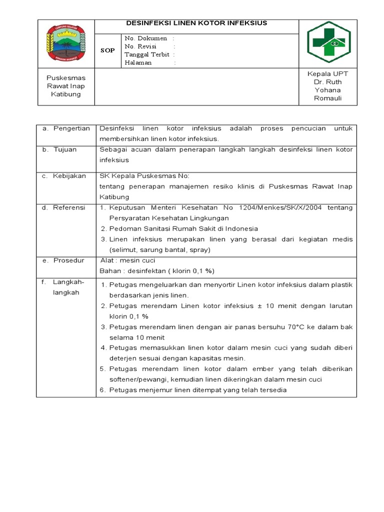 Sop Desinfeksi Linen Kotor Infeksius | PDF