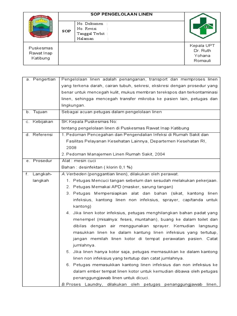 Sop Pengelolaan Linen | PDF
