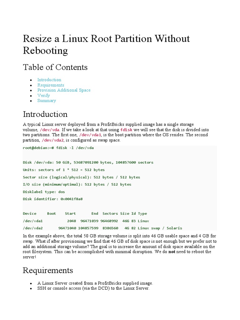 Resize A Linux Root Partition Without Rebooting | PDF | File System ...