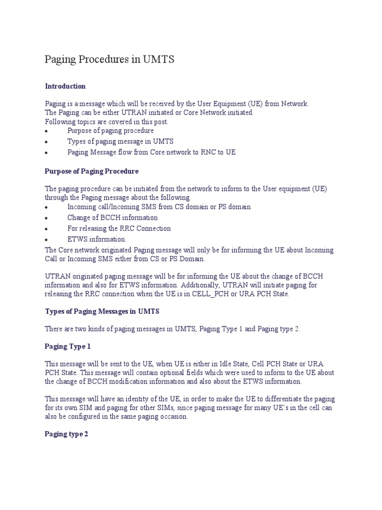 Paging Procedures in UMTS | PDF | Communication | Digital Technology