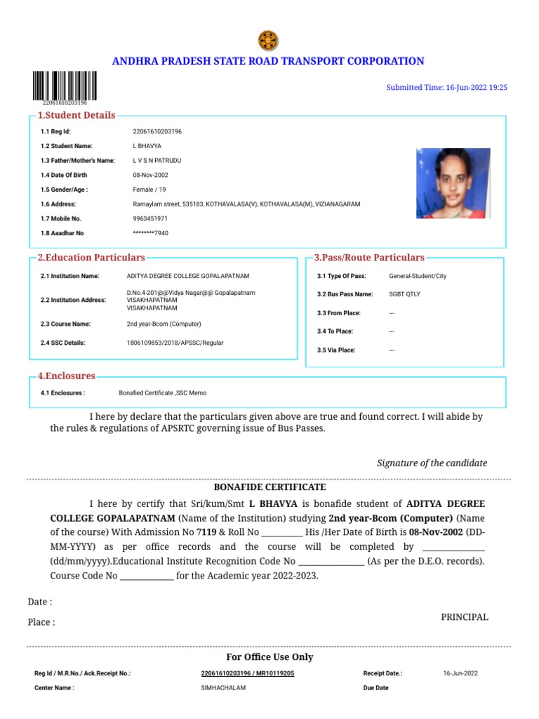 Apsrtc Bus Pass | PDF