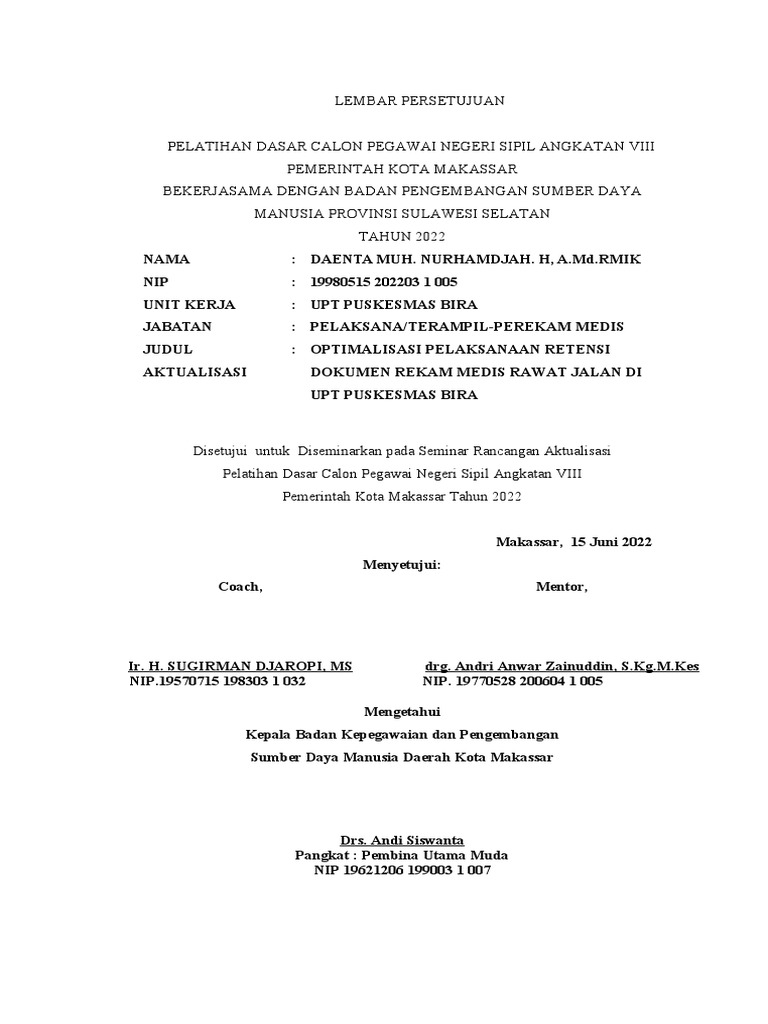 LEMBAR PENGESAHAN HASIL AKTUALISASI PKM Bira | PDF