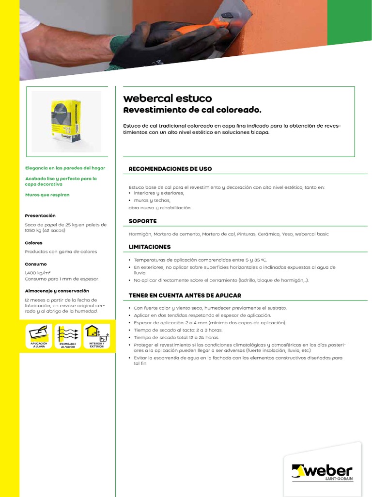webercal estuco: revestimiento de cal coloreado para interiores y exteriores con acabado liso y ...