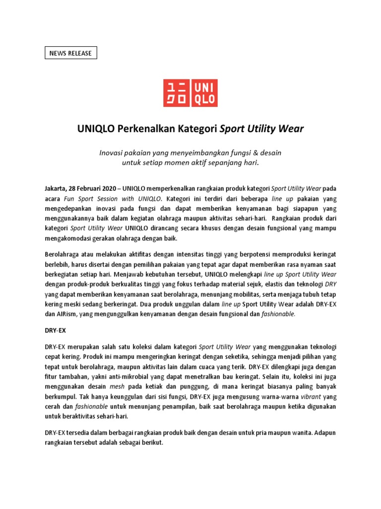 Press Release Fun Sport Session With UNIQLO | PDF