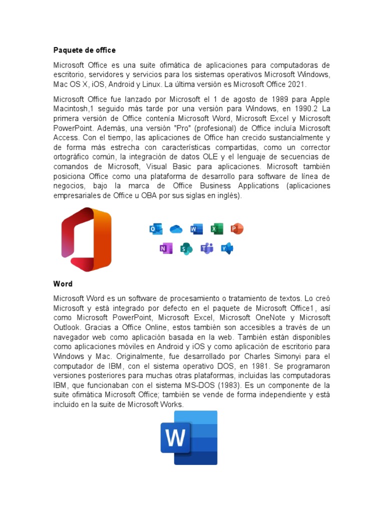 Un resumen de las aplicaciones incluidas en Microsoft Office | PDF ...