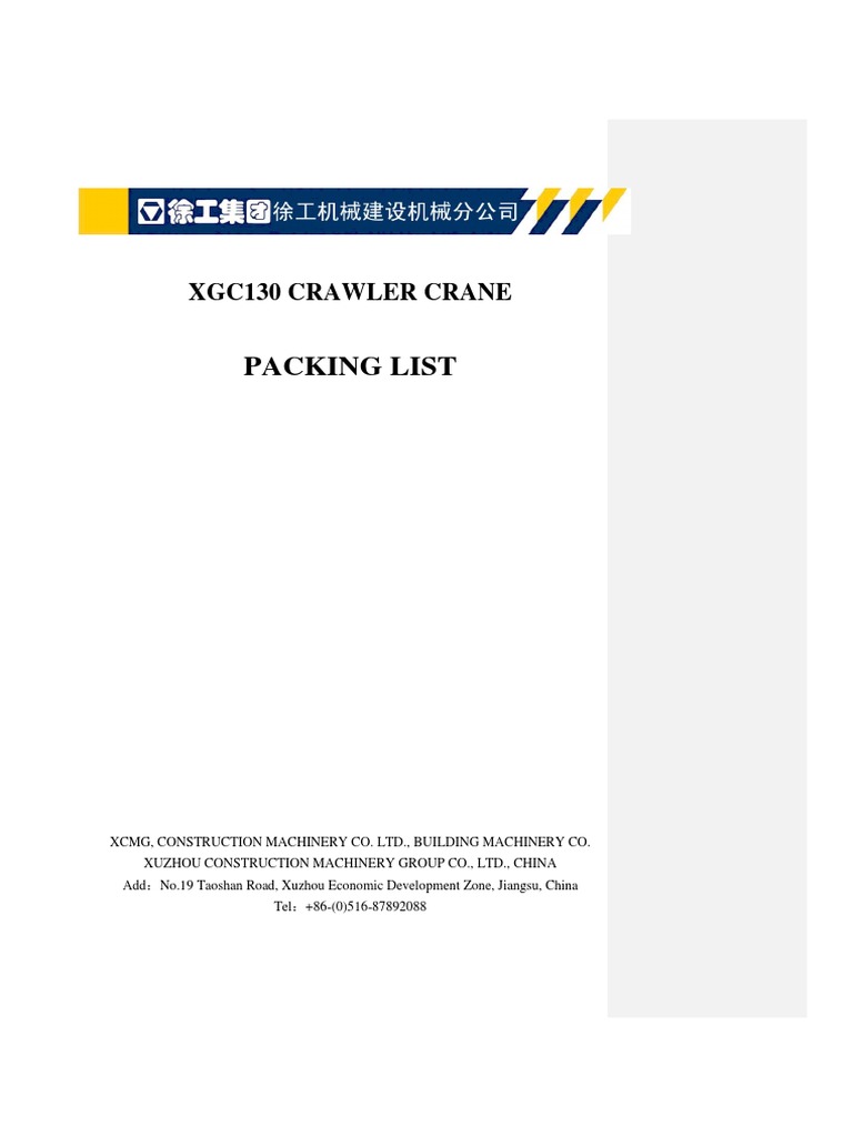 XGC130 Packing List | PDF | Manufactured Goods | Equipment