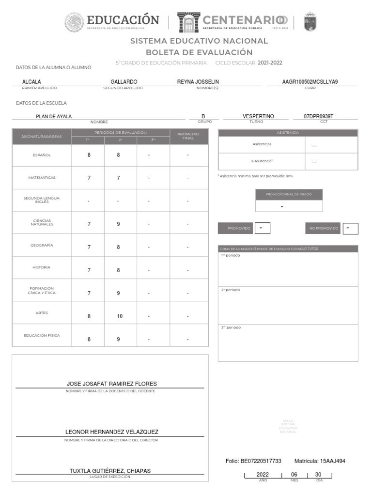 Boleta de Calificaciones Primaria 2023-2024 | PDF | Educación primaria