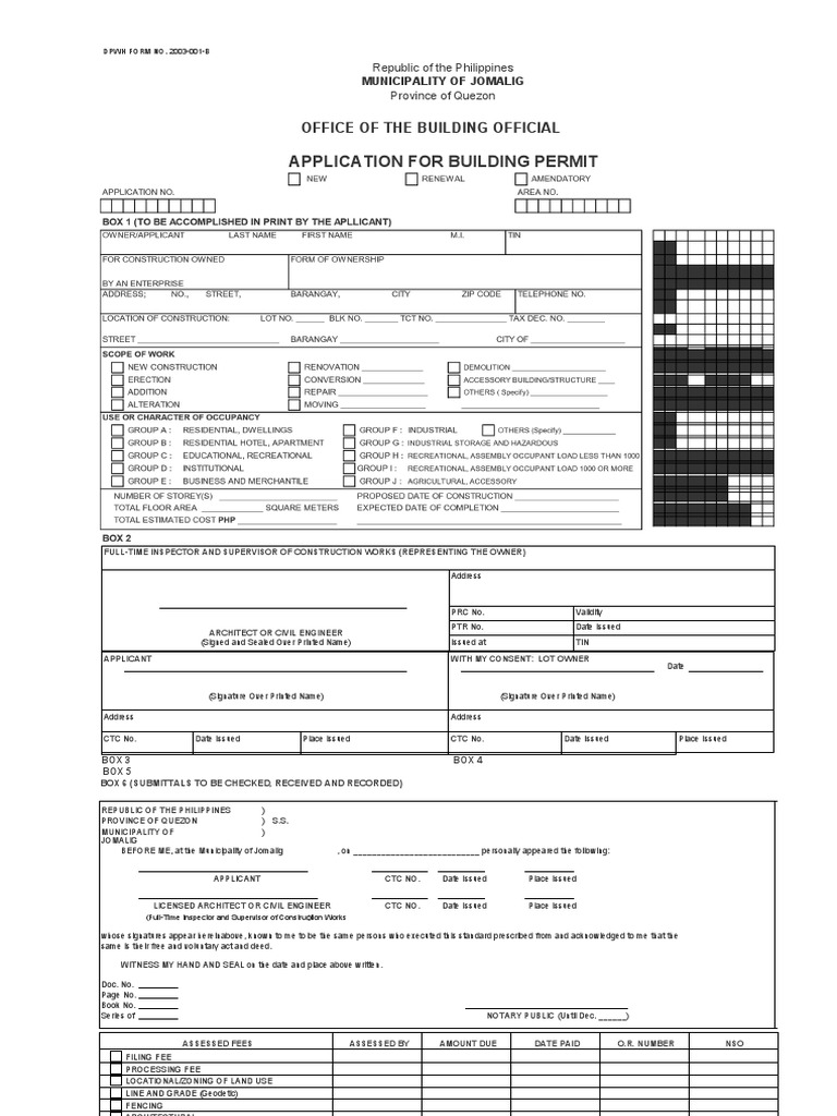 Application For Building Permit: Office of The Building Official | PDF ...