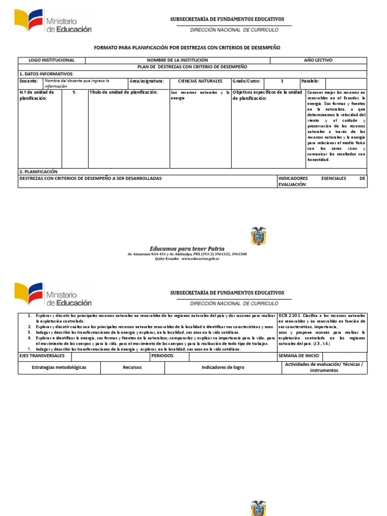 PLAN DE DESTREZAS CON CRITERIO DE DESEMPEÑO - Unidad 5 - 3 EGB - 2016 ...
